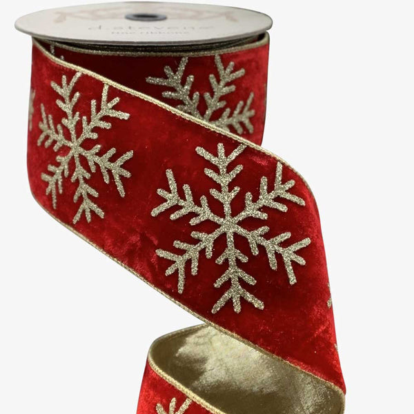 Red Velvet and Gold Glitter Snowflake Ribbon | Fancy Face Designs ...